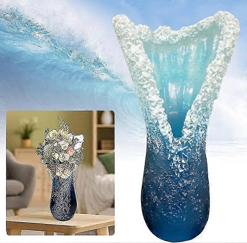 Creative Ocean Resin Wave Vase Modern Ocean Blue Flower Vases Exquisite ...