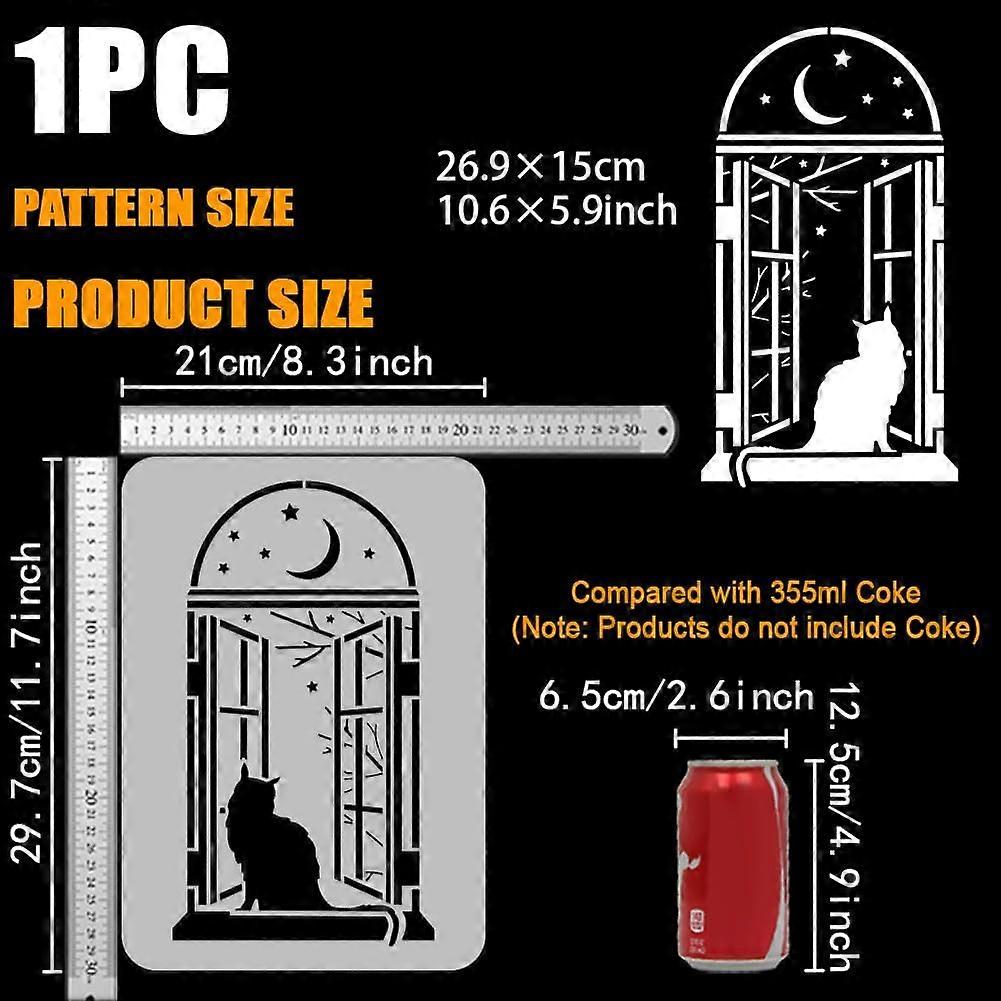 Window Cat Painting Stencil 8.3x11.7inch Plastic Cat Pattern Stencil ...