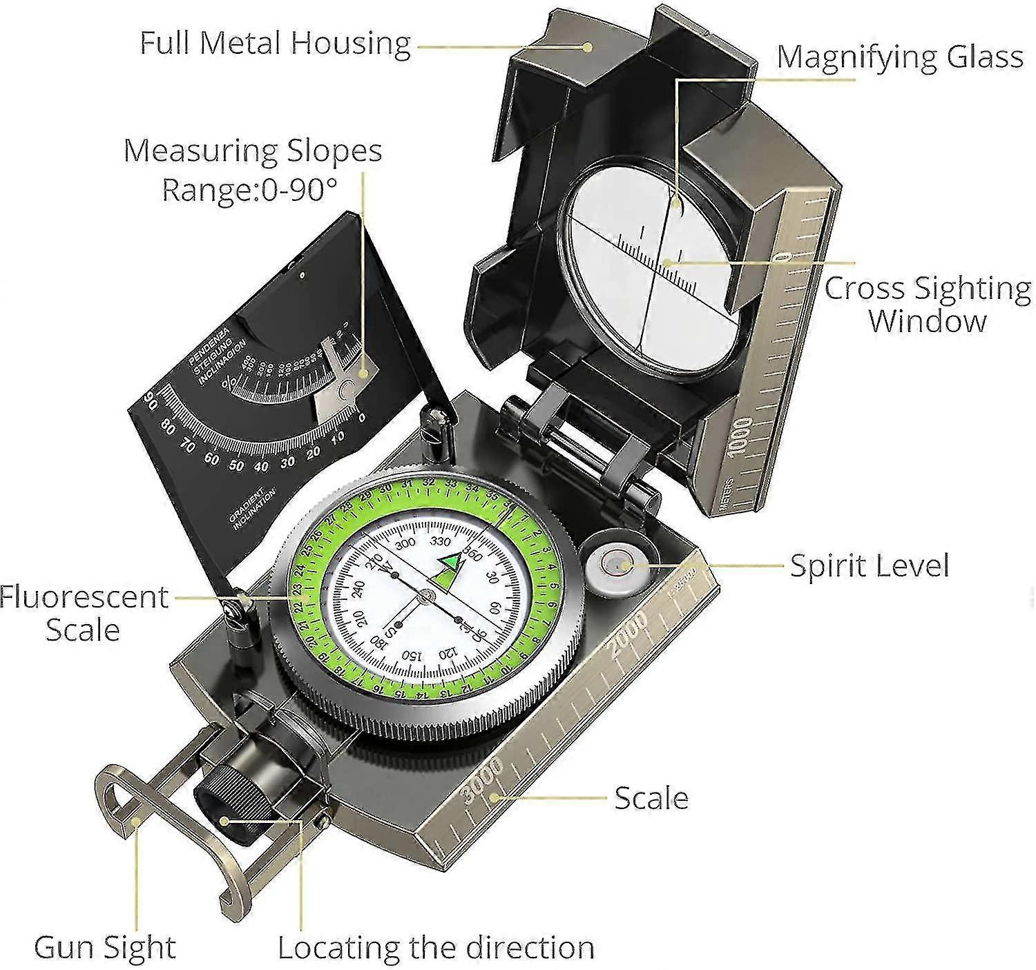 Auspicious-military Compass Multifunction Sighting Lens, Fluorescent, Waterproof And Vibration ...