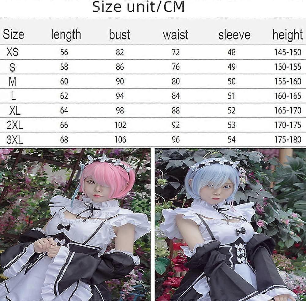 For Anime Rem Ram Cosplay Costume Maid Dress Halloween Costume Full Set ...
