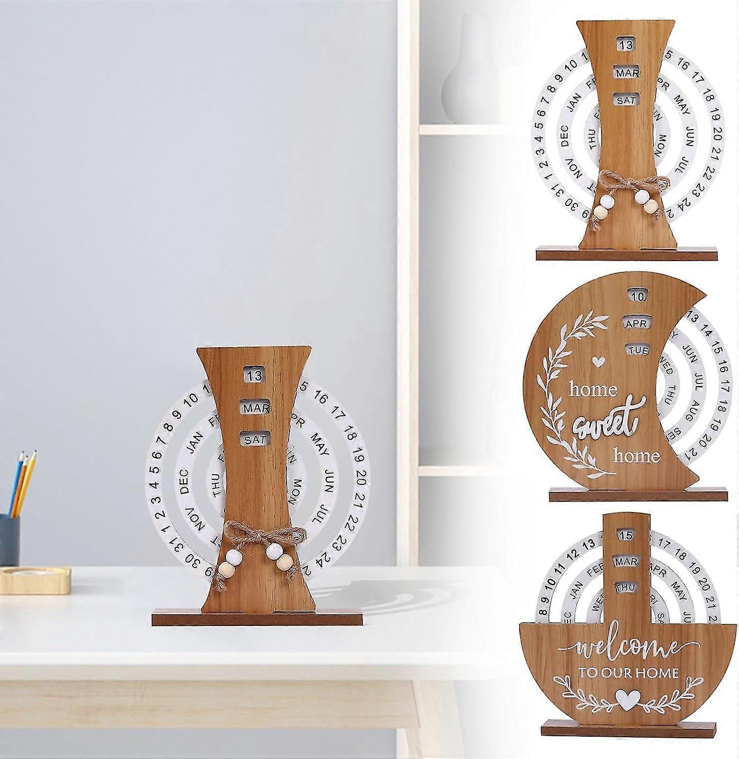 Wooden Creative Calendar Manual Rotating For Desk Calendar Home Porch ...
