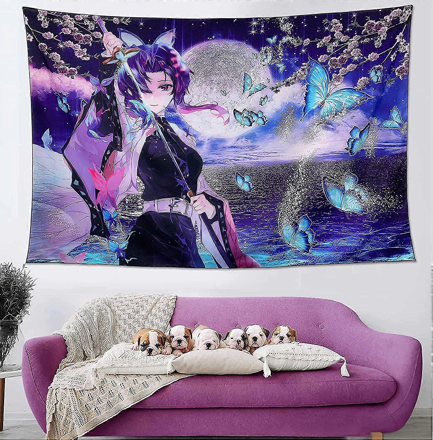 Japanese Manga Tapestry Demon Slayer Tapestry Moon Butterfly Tapestry ...