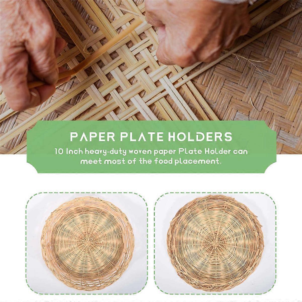 Bamboo Paper Plate Holder - 10 Inch Round Woven Plate Holder, Reusable ...
