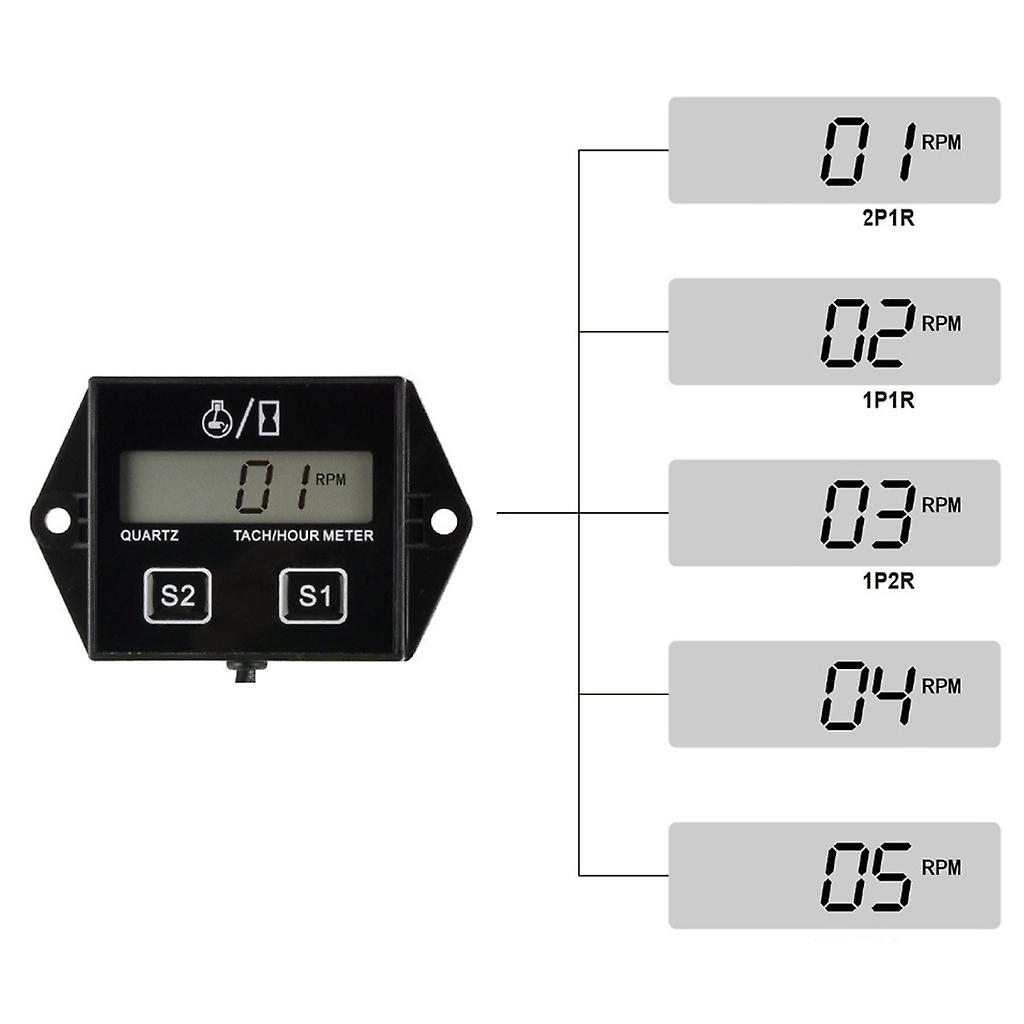 RPM Meter LCD Display Engine Tach Hour Meter Tachometer Gauge for Car ...