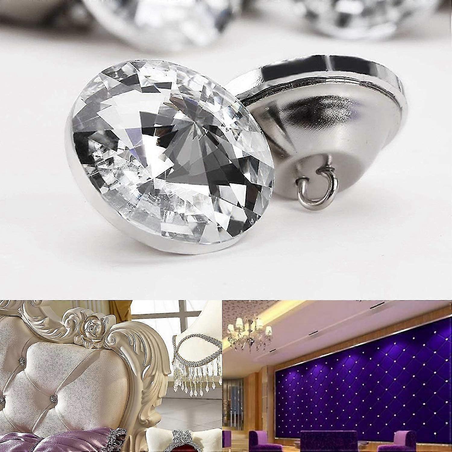 60 Crystal Buttons, 25mm Furniture Buttons With Metal Clasp For Sofa And Furniture Sewing ...