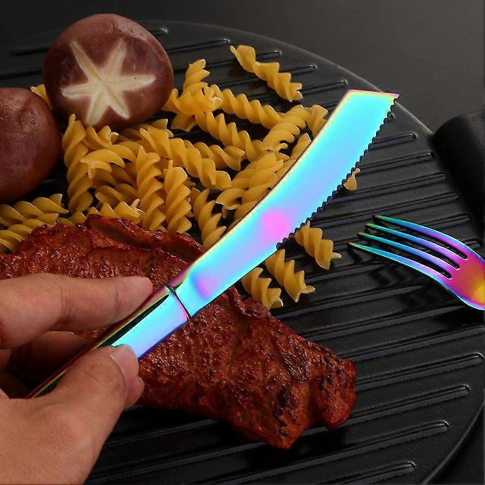 6-pieces Rainbow Steak Knife Set, Premium Serrated Stainless Steel ...