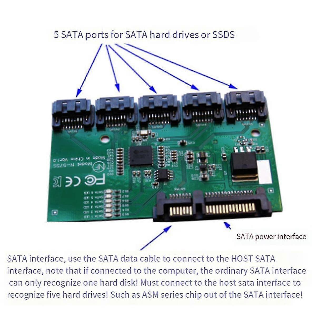 Sata Expansion Card 1 To 5 Port Sata3.0 Controller Card Motherboard ...