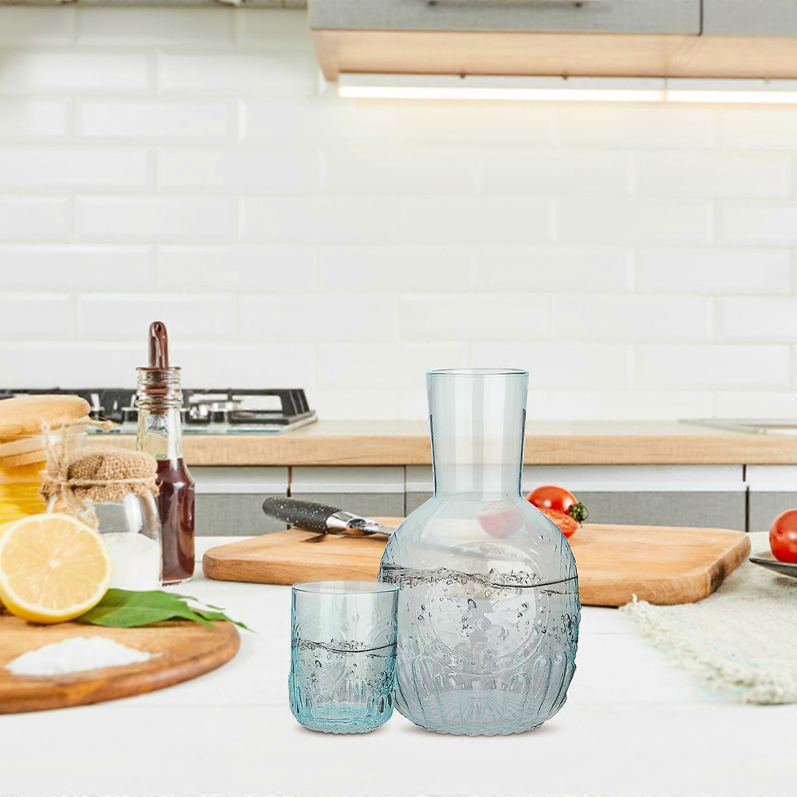 Vintage Bedside Water Carafe and Glass Set Thicked 44 oz Night Glass ...