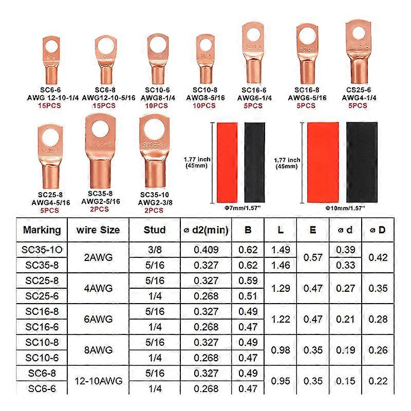 150Pcs Battery Cable Ends Awg 2 4 6 8 10 Gauge Wire Connectors,74 Pcs ...