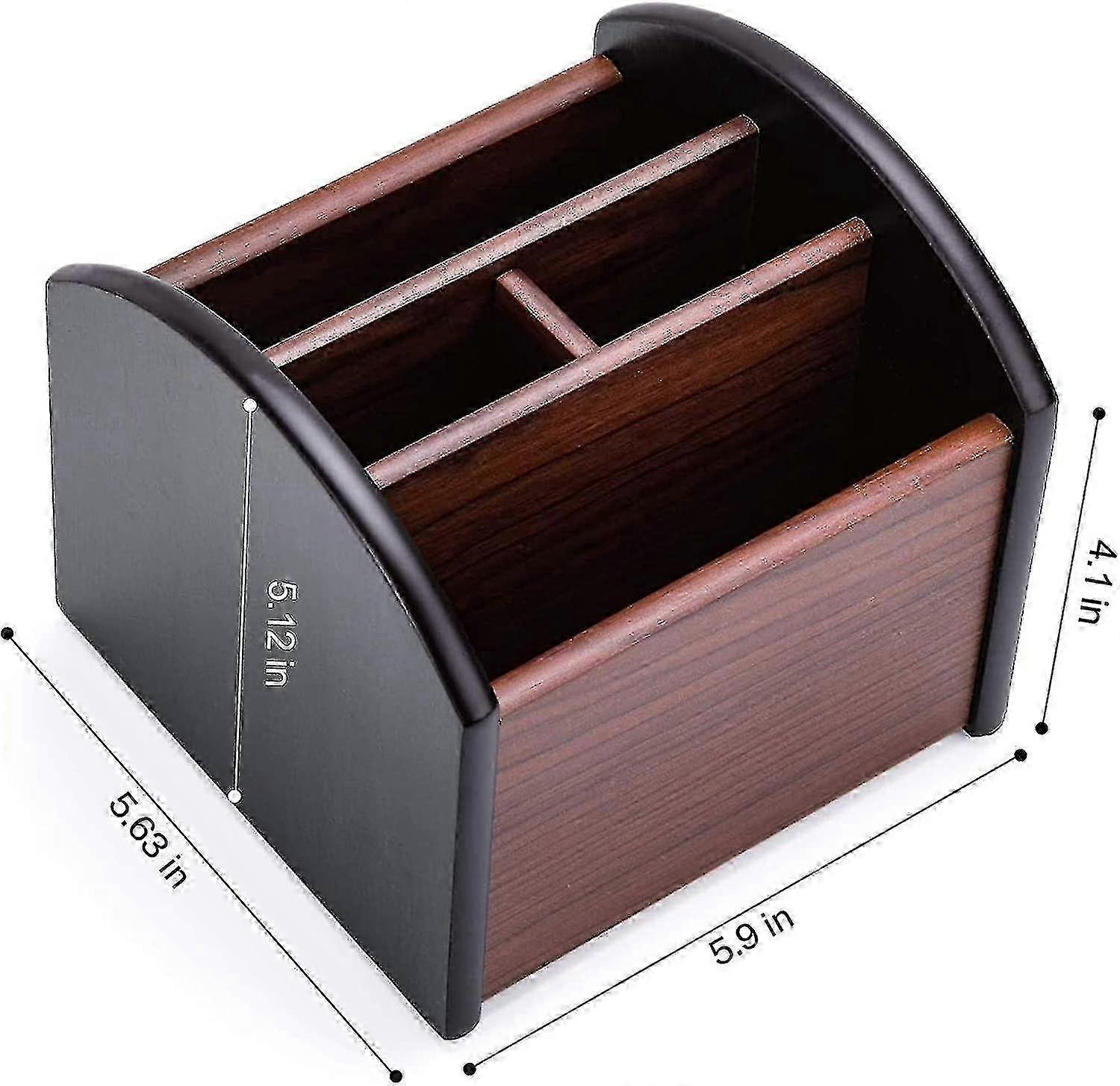 Wooden Remote Control Holder with 4 Compartments - Desk Organizer for ...