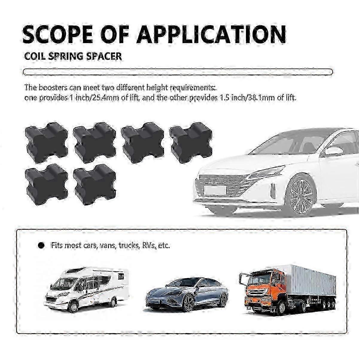 Heavy-Duty Car Spring Spacer Set with 6pcs Rubber Coils for 1 to 1.5 ...