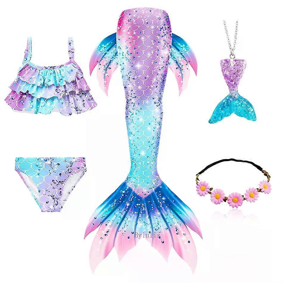 5Pcs/Set Girls Mermaid Tail Swimsuit The Little Mermaid Costume Cosplay ...
