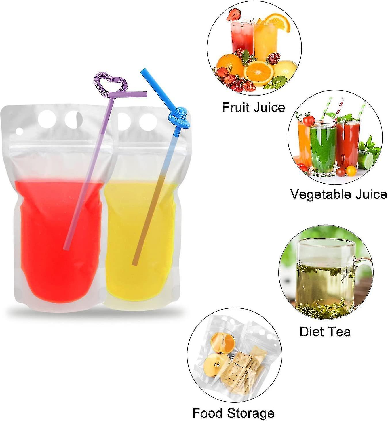 100 Pcs Drink Pouches With 100 Straw Holes Translucent Reclosable ...
