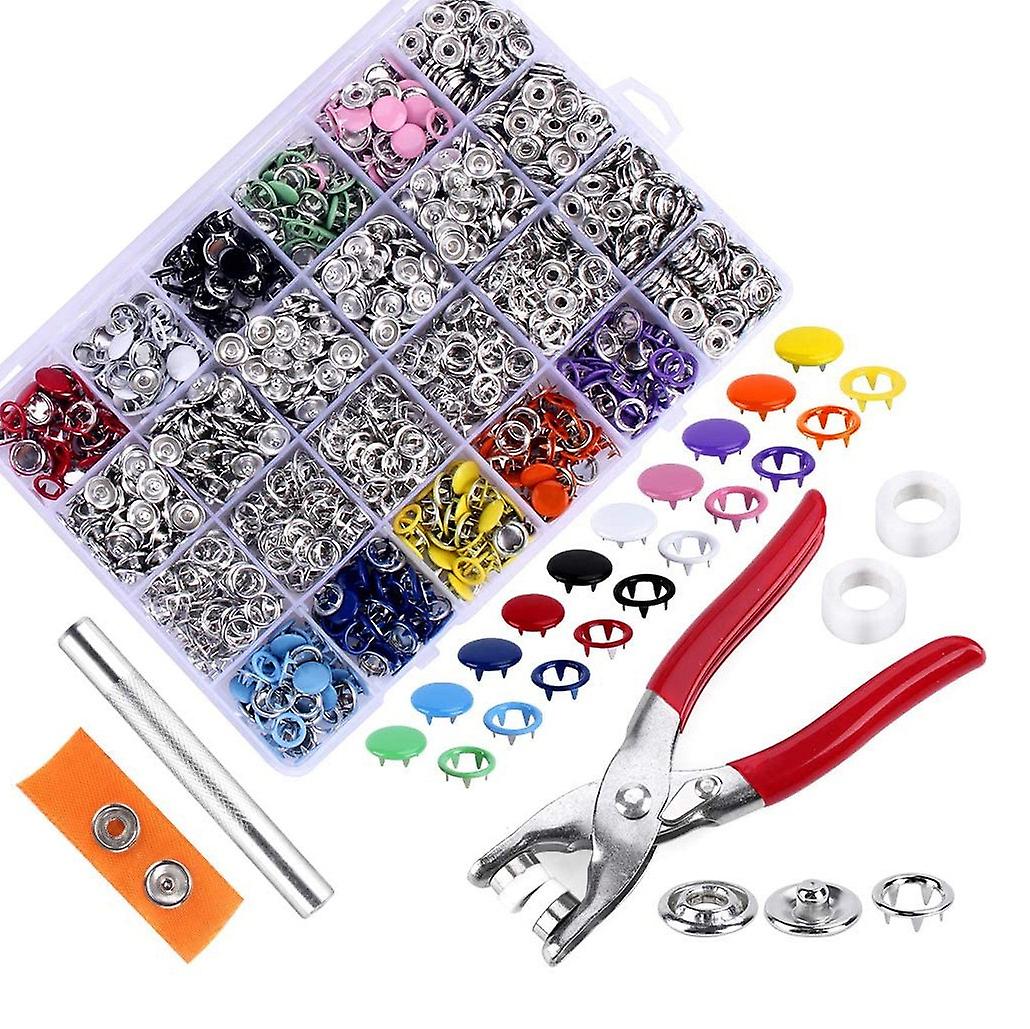 400 Set Grommets Snap Fasteners Kit 9.5mm 10 Colors Buttons Metal Press ...
