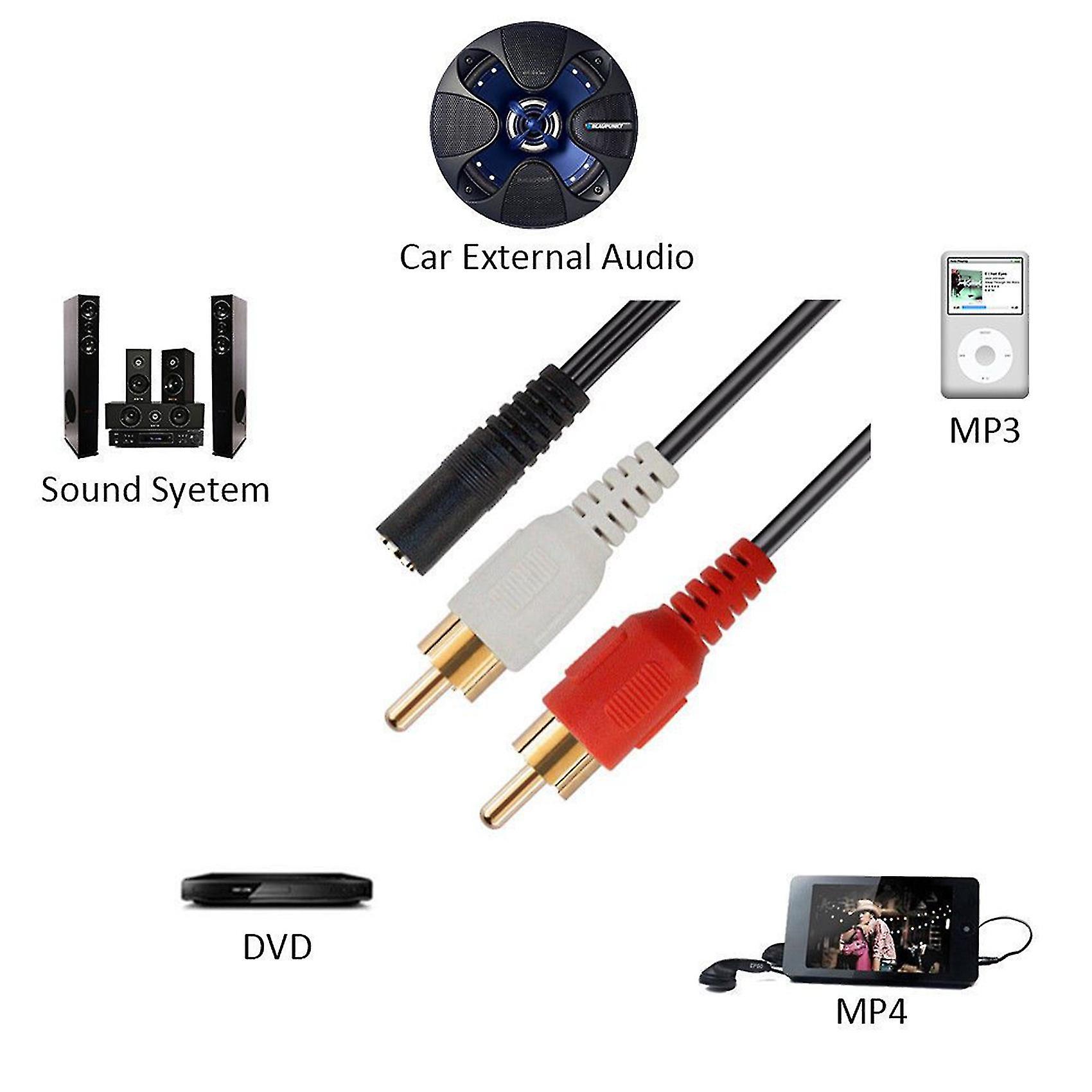 2x 2-rca Male To Female 3.5mm Jack Aux Stereo Audio Cable | Fruugo UK
