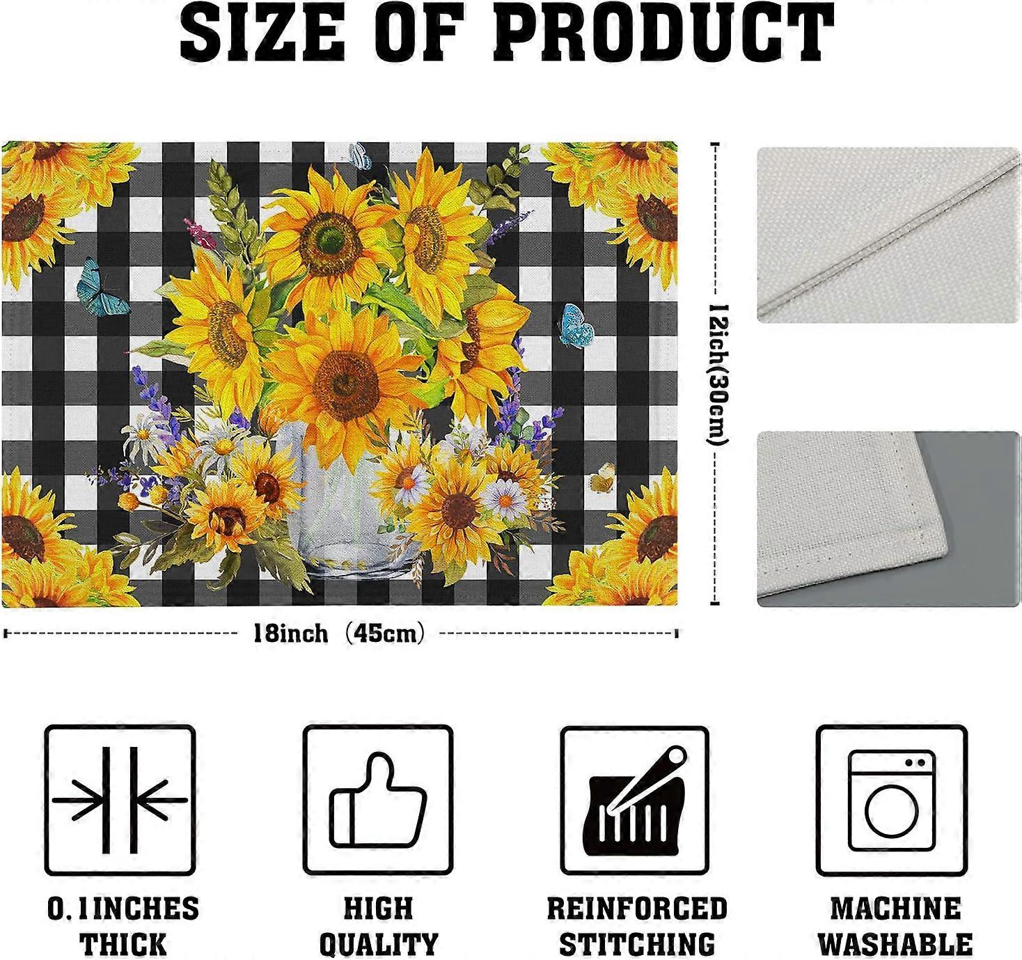 Solros Linne Bordstabletter Set med 4 Svart och vit Rutig Rutig Sommar ...