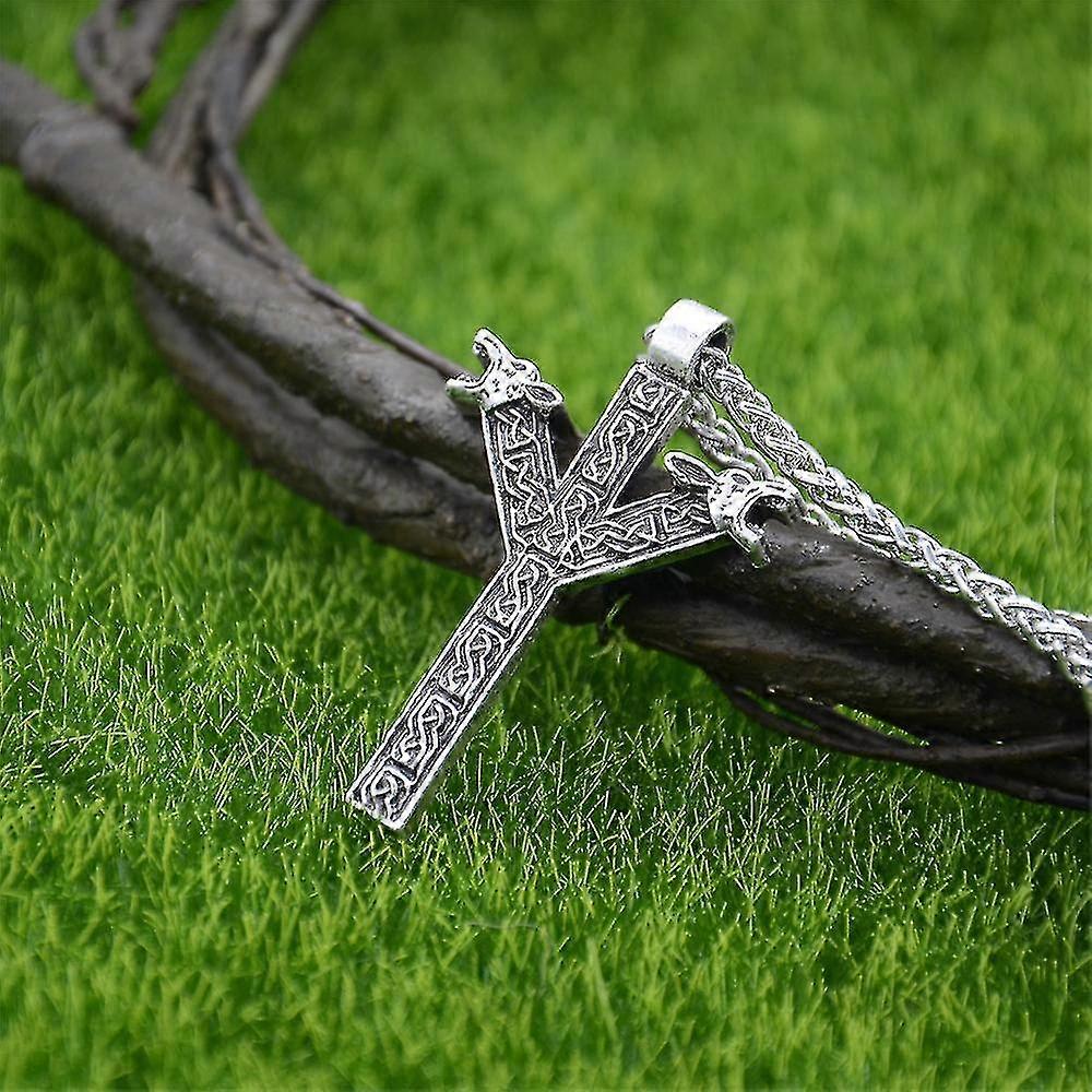 Norse Runes Algiz Protection Amulet Wolf Heads Talisman Viking Necklace ...