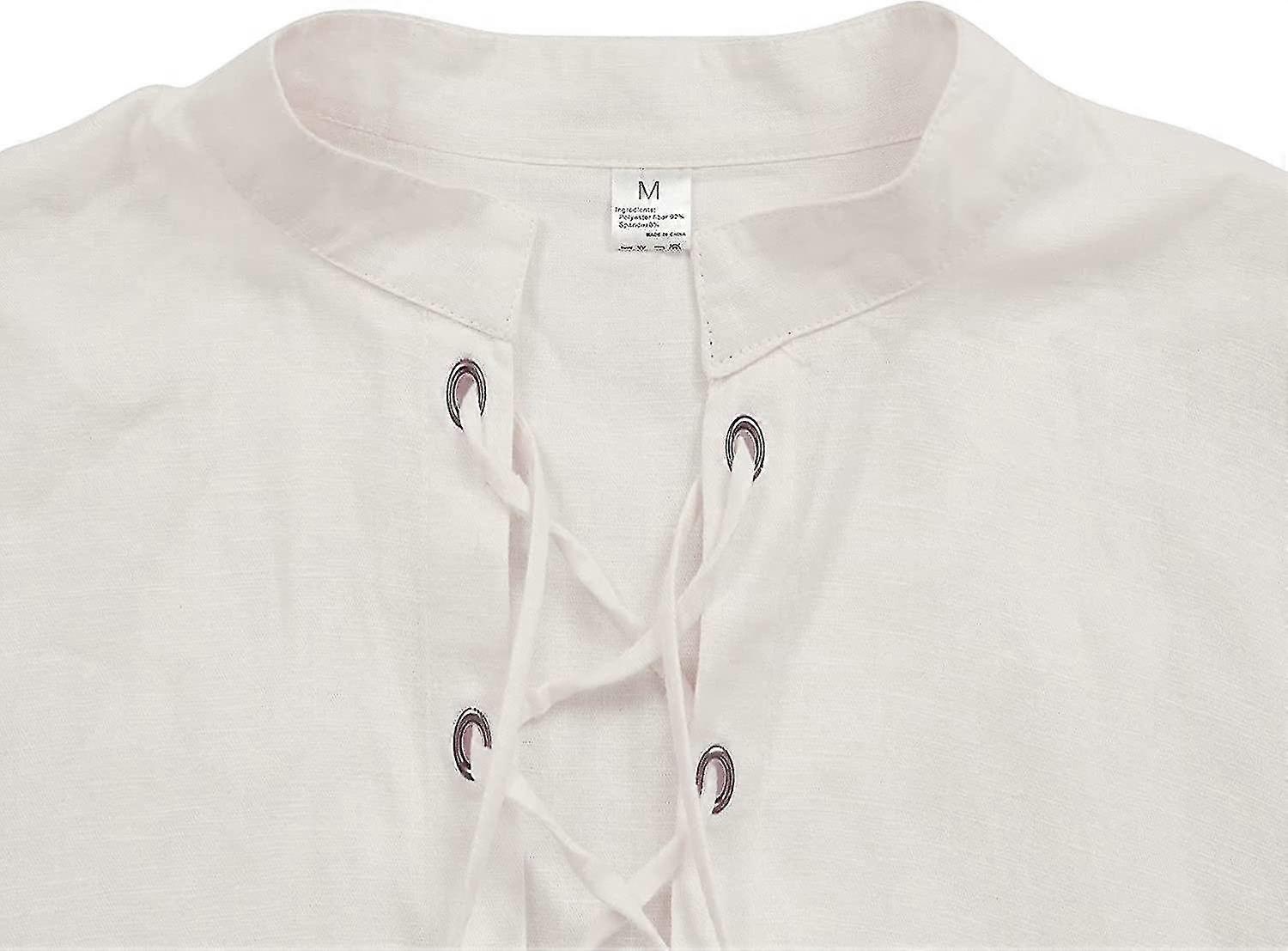 Men's Linen Long Sleeve Shirt Lace Up V-neck Viking Medieval Pirate Top-YuJia | Fruugo UK