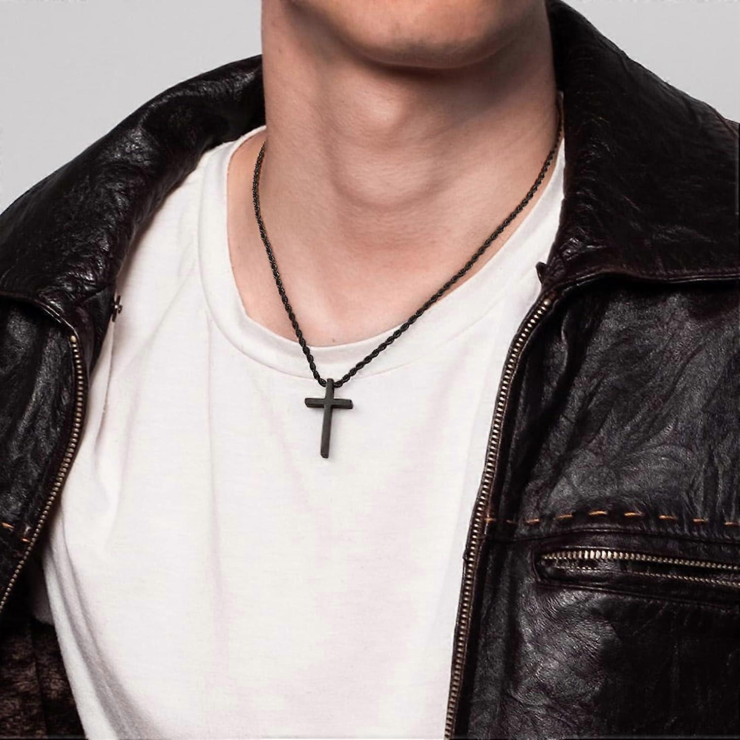 Cross Necklace for Men,Stainless Steel Black Silver Gold Cross Pendant ...