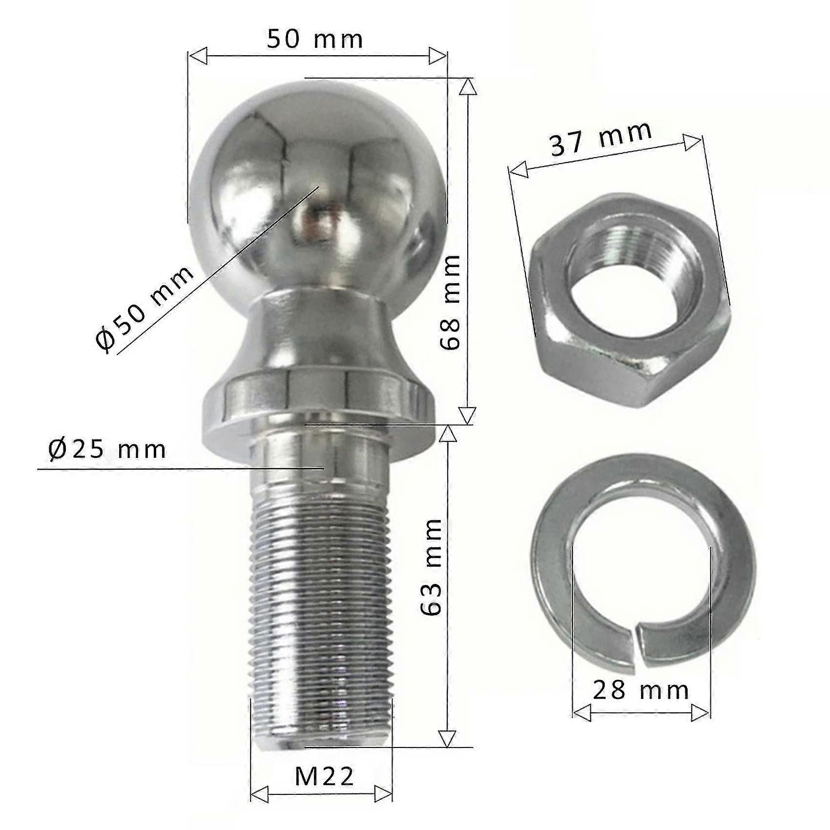 Trailer Coupling Ball 50mm M22 Ball Head Up To 3500 Lbs Straight Field ...
