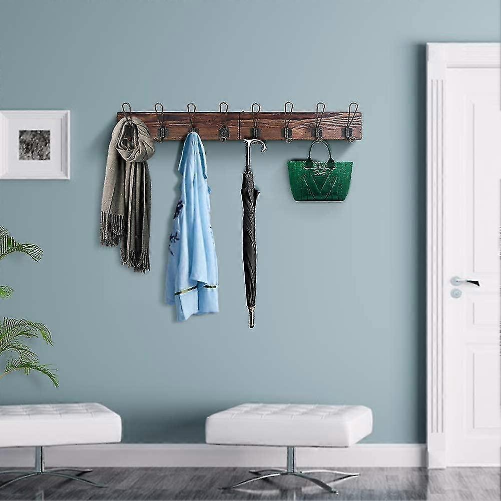 Rustic Solid Wood Wall Mounted Coat Rack With 8 Hooks, Perfect Accent ...