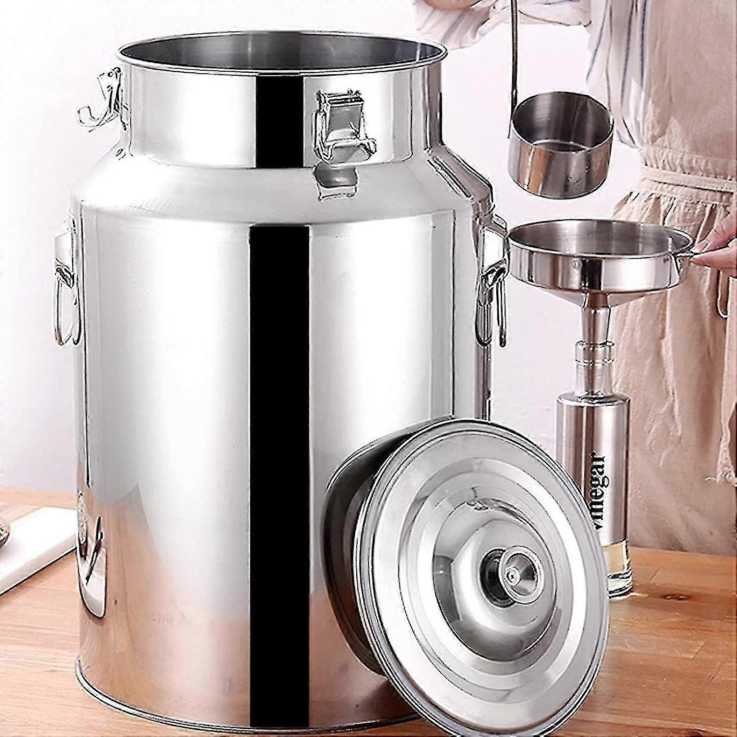 14L Food Grade Stainless Steel Milk Bucket - Sealed Lid, Liquid Storage ...