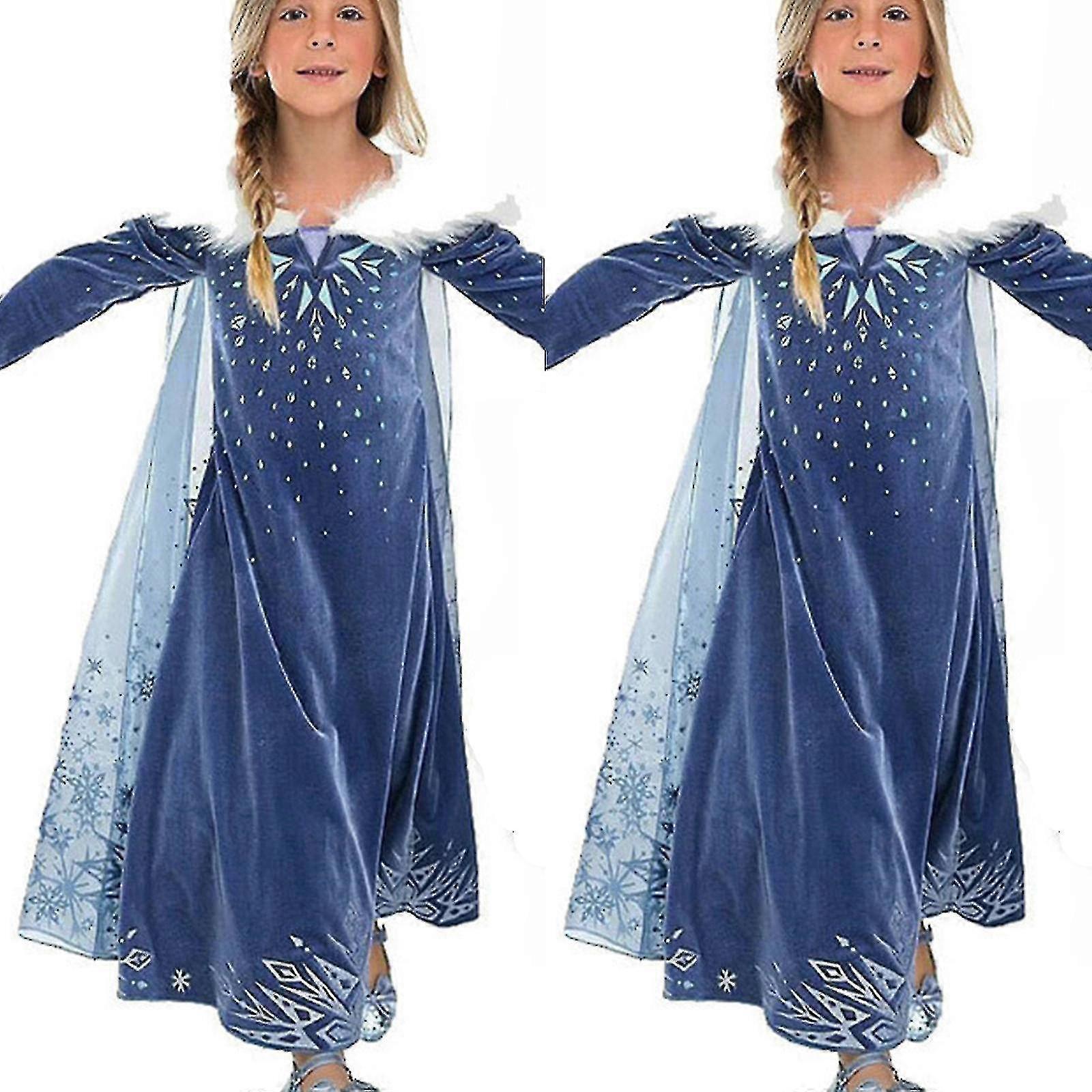 Children's Frozen Queen Elsa Princess Costume Girls Faux Fur Collar ...
