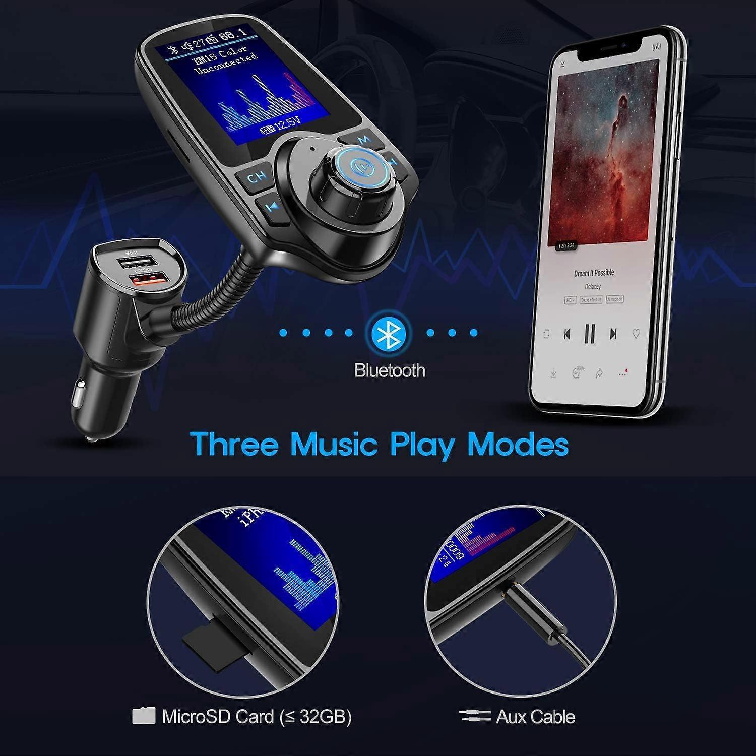Wireless In-Car Bluetooth FM Transmitter Radio Adapter Car Kit W 1.8 ...