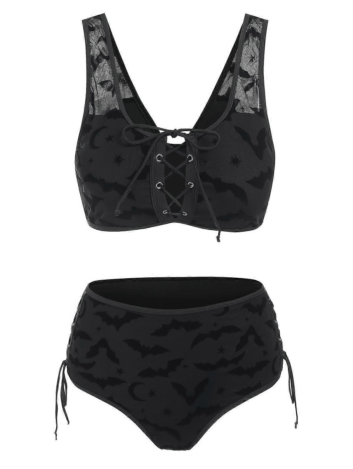Bat Crescent Mesh Lace-up Padded Bikini Set Women Fashion Summer ...