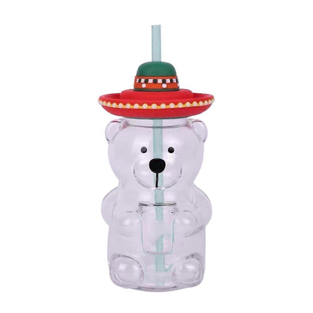 Cute Lami Bear Glass Milk Coffee Cup w/ Straws 500ML | Fruugo UK