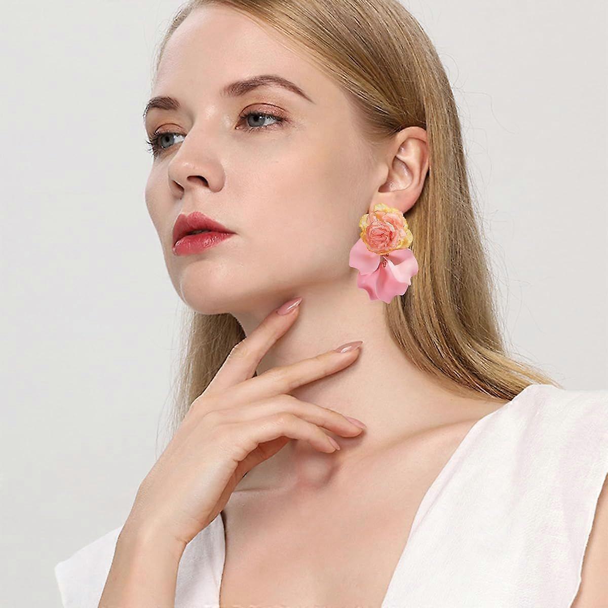 Chiffon Acrylic Rose Petal Earrings Dangle Exaggerated Flower Earrings ...