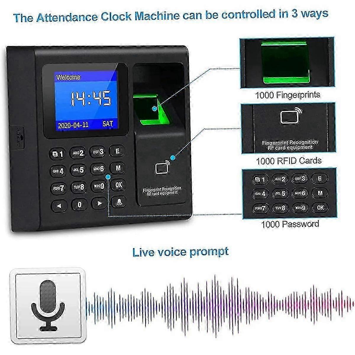 Time Attendance Machine Fingerprint Password Time Clock for Employee ...