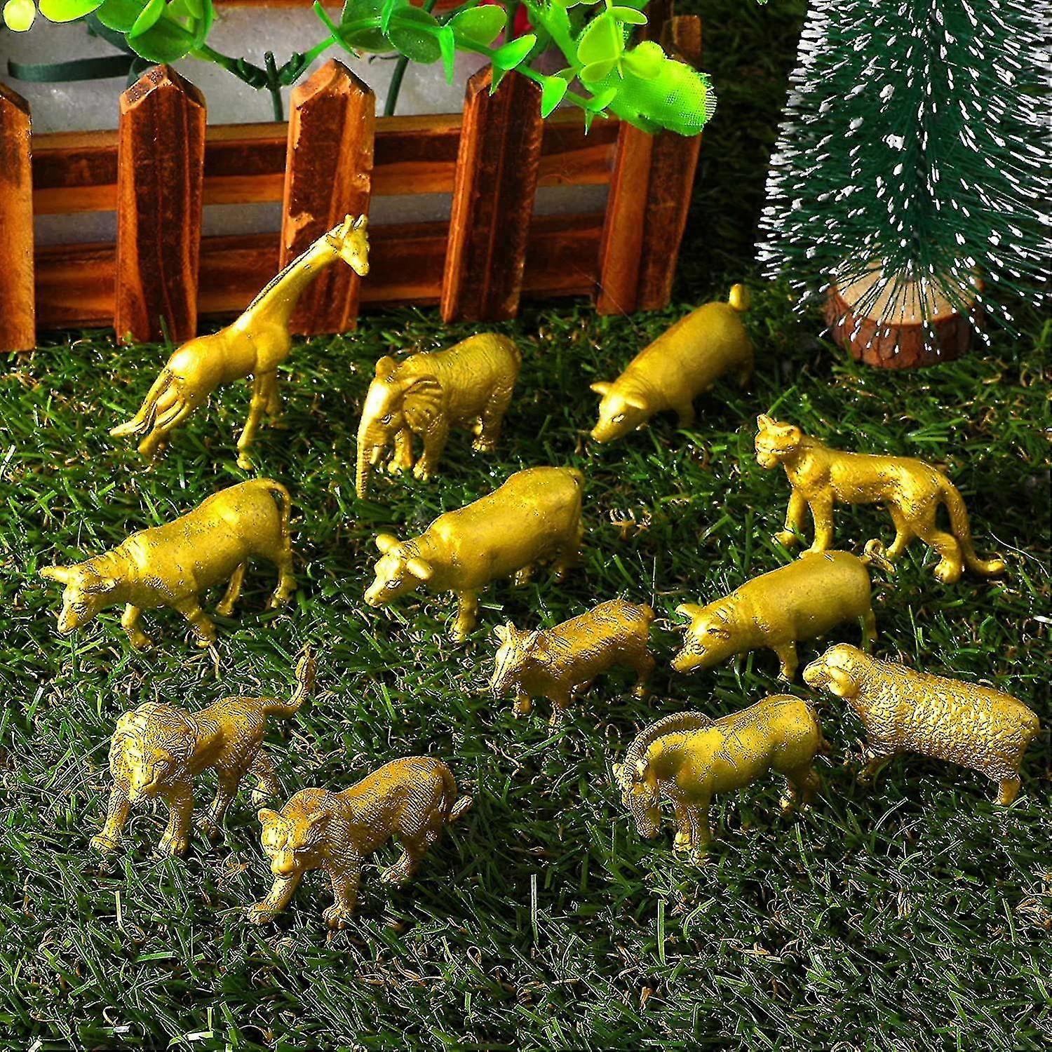 24 Pieces Safari Animals Figurines Toys, Gold Mini Jungle Animal ...