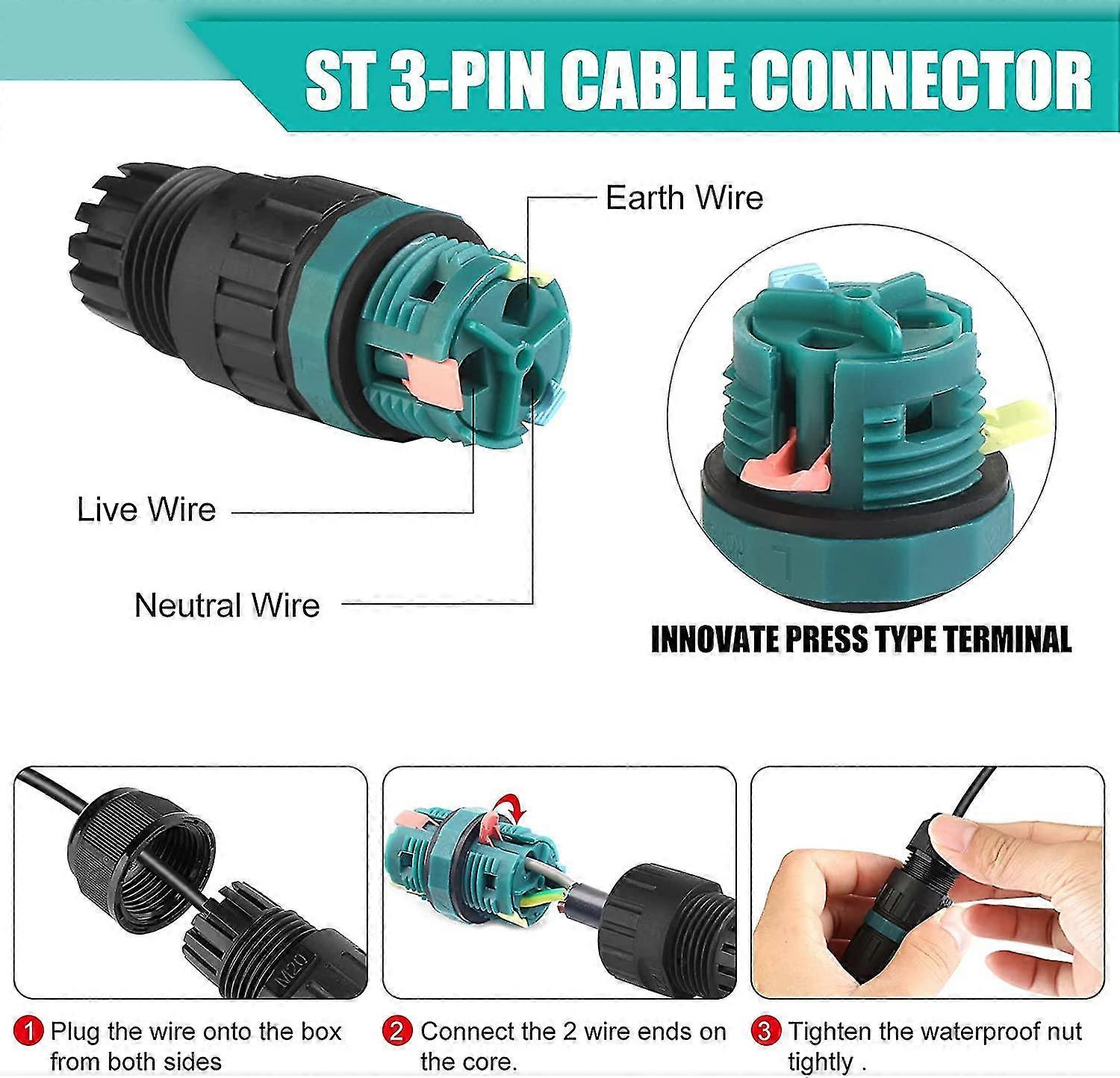 Set Of 4 Ip68 Waterproof Electrical Connector - 3-pin Waterproof ...