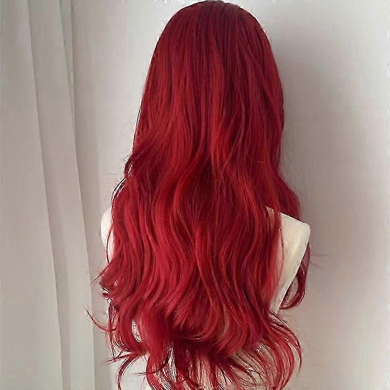 Red Wig Forehead Lace Women's Full Head Set Big Wave Curly Long Hair ...