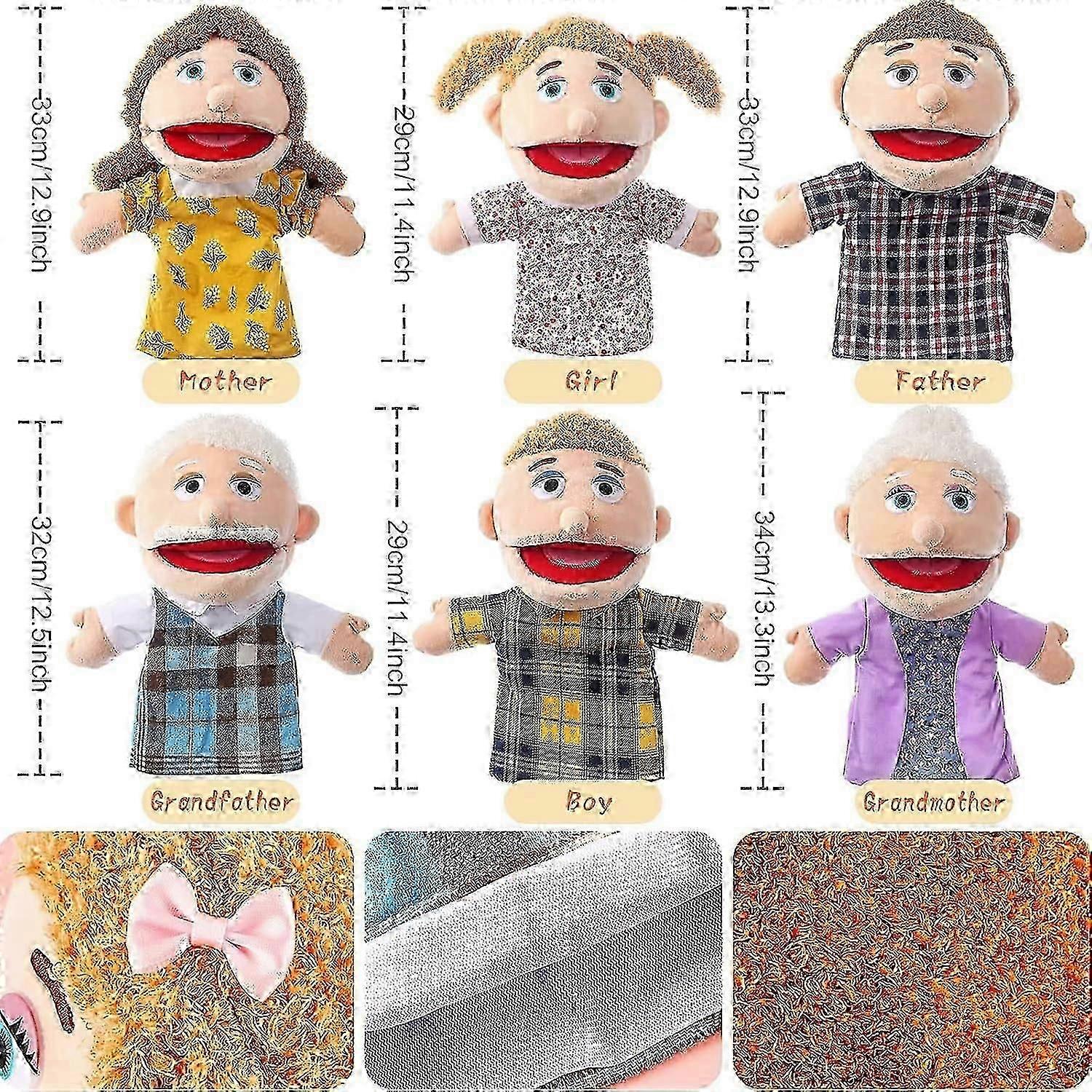 6 Pcs Family Members Hand Puppets Toy12 Inch Mouth Opening Hand Puppet ...