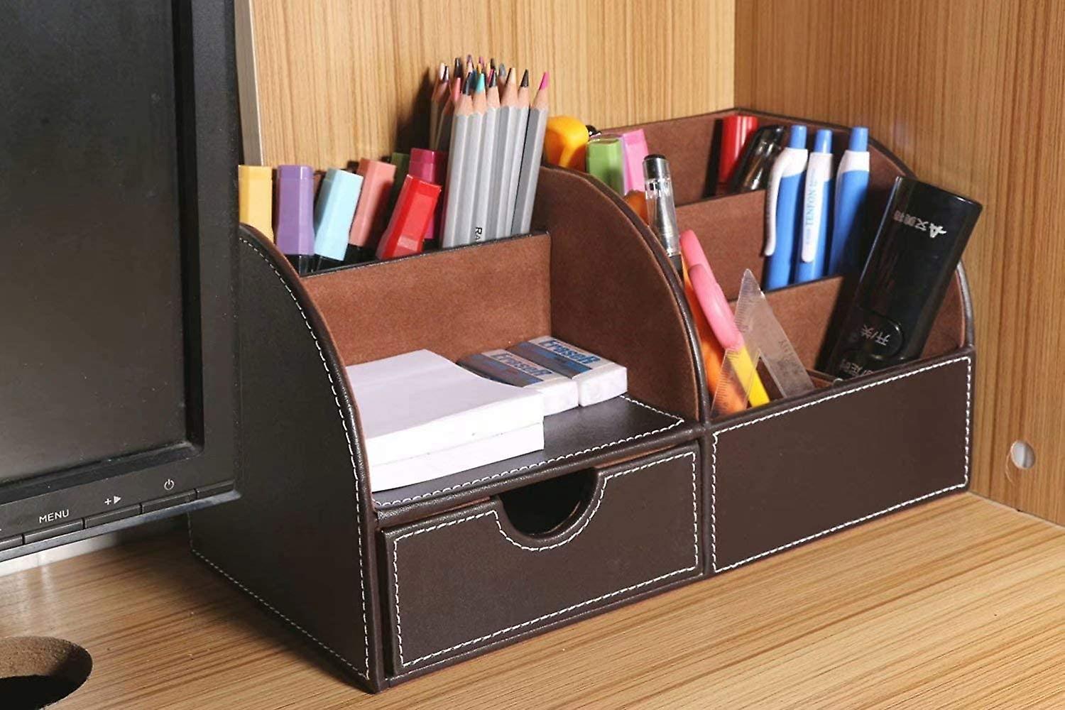 7 Grid Pu Leather Desk Accessories Desk Storage Box Collection ...