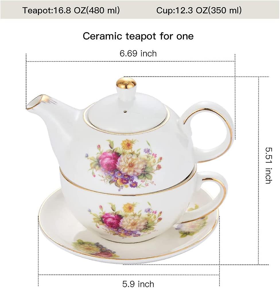 European Porcelain Tea For One, Vintage Floral Teapot And Saucer Set ...