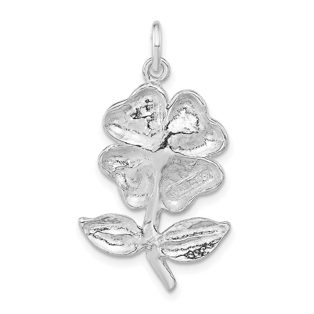 925 Sterling Silver Solid Open back Polished Flower Stem With Leaves ...