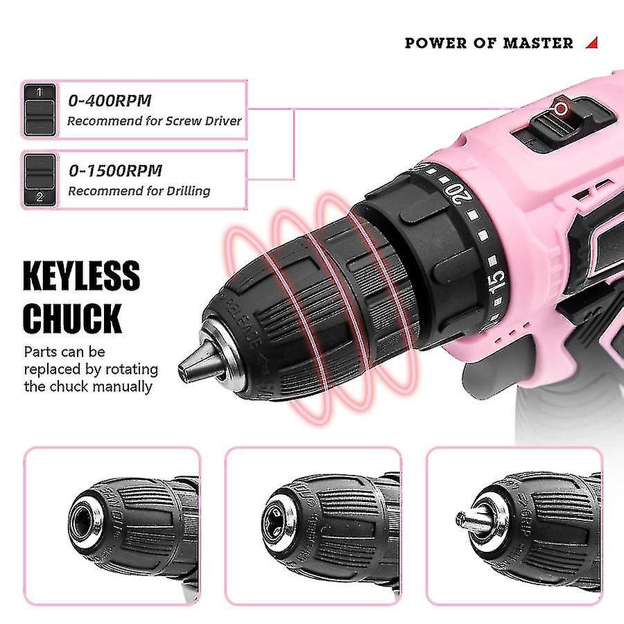 Pink Power Pink Drill Set For Women 20v Cordless Drill Driver Tool Kit ...