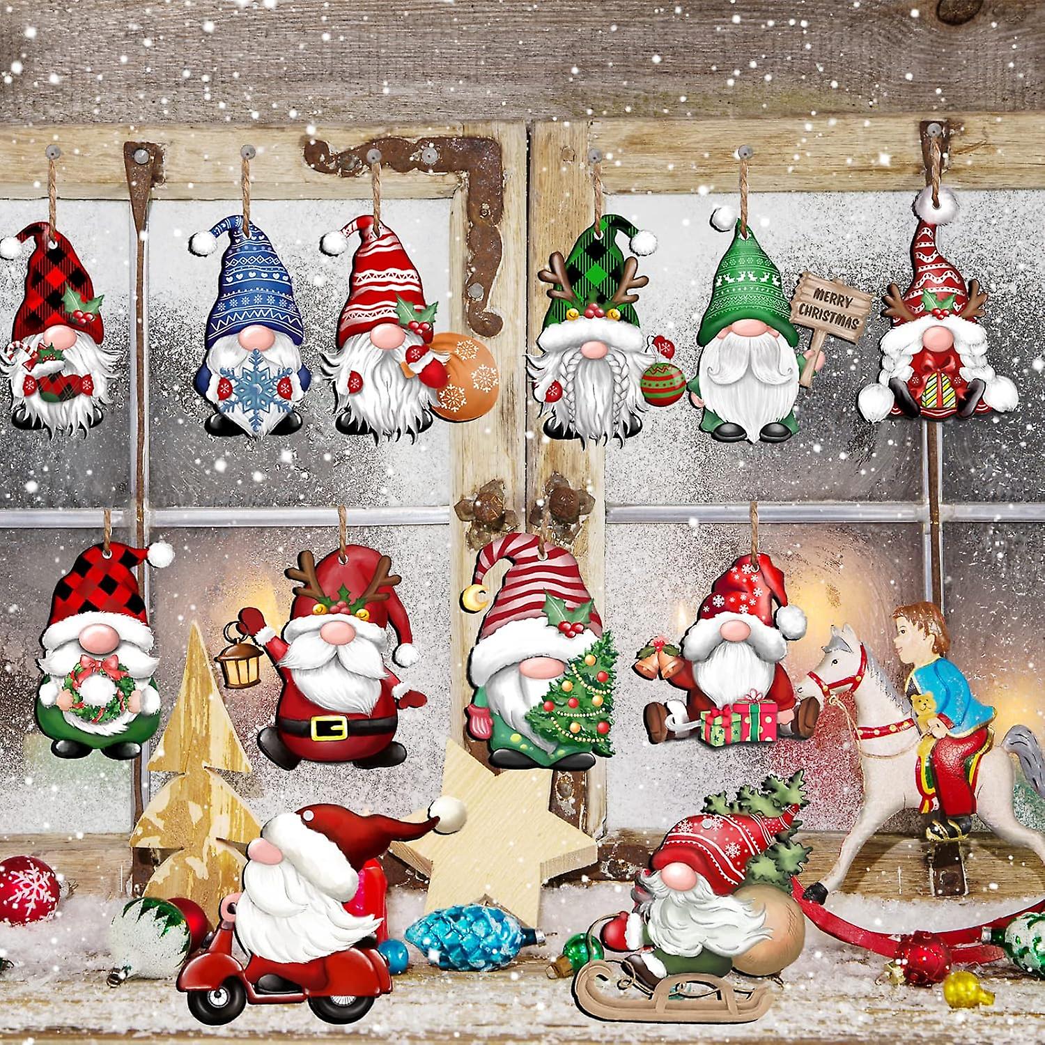 24 Pieces Christmas Gnome Wooden Hanging Ornaments, Wood Hanging Decor ...