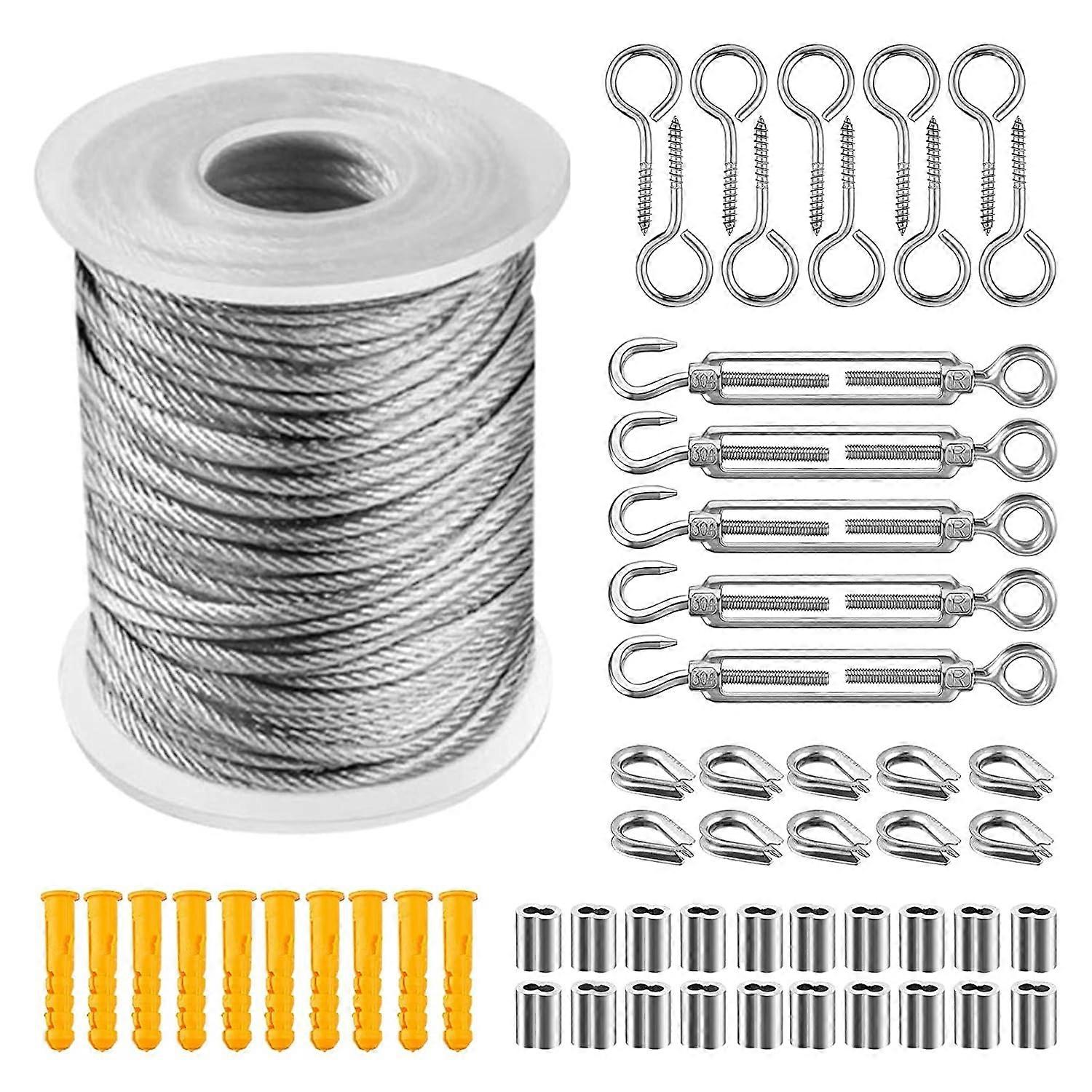 Stainless Steel Cable Kit, 2Mm Sheathed Steel Cable + Screw Eyebolt ...