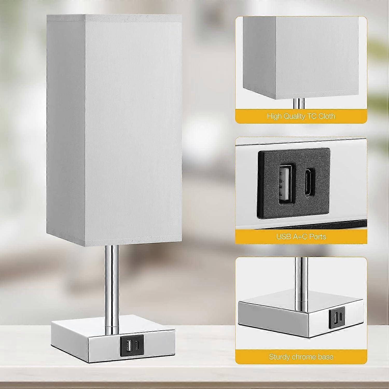 Bedside Lamps Touch Control Table Lamp with USB A+C Charging Ports ...