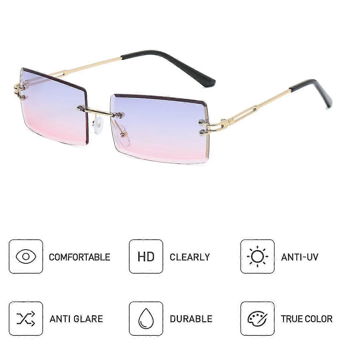 Vintage Rimless Sunglasses For Women And Men Fashion Retro Rectangle ...
