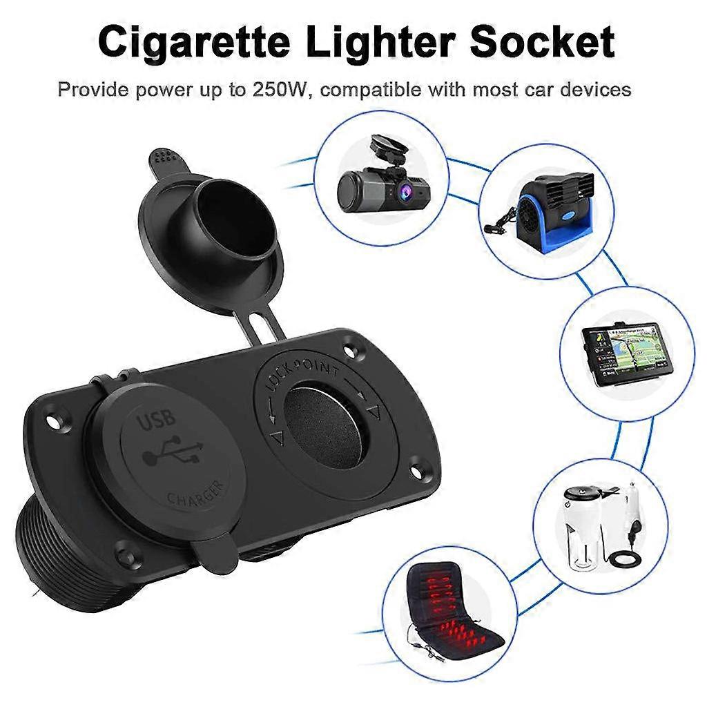 Black Quick Charge 3.0 Waterproof Power Socket Adapter with 12V USB ...