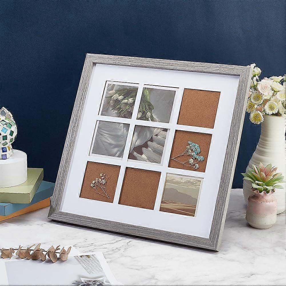 Square Wood Photo Frame Stand Grey Picture Frame Display for Hold 9 ...