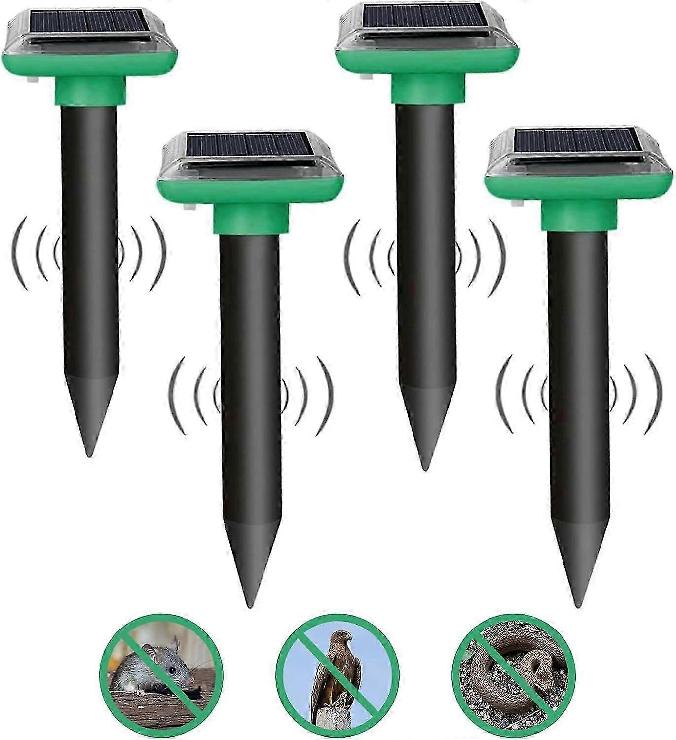 4 Pack Mole Repellent, Solar Powered Ultrasonic Sonic Repellent ...