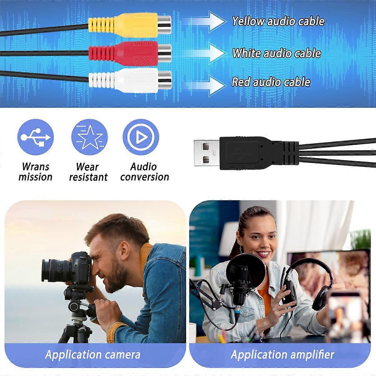 USB to 3RCA Cable USB Female to 3 Rgb Video AV Composite Adapter ...