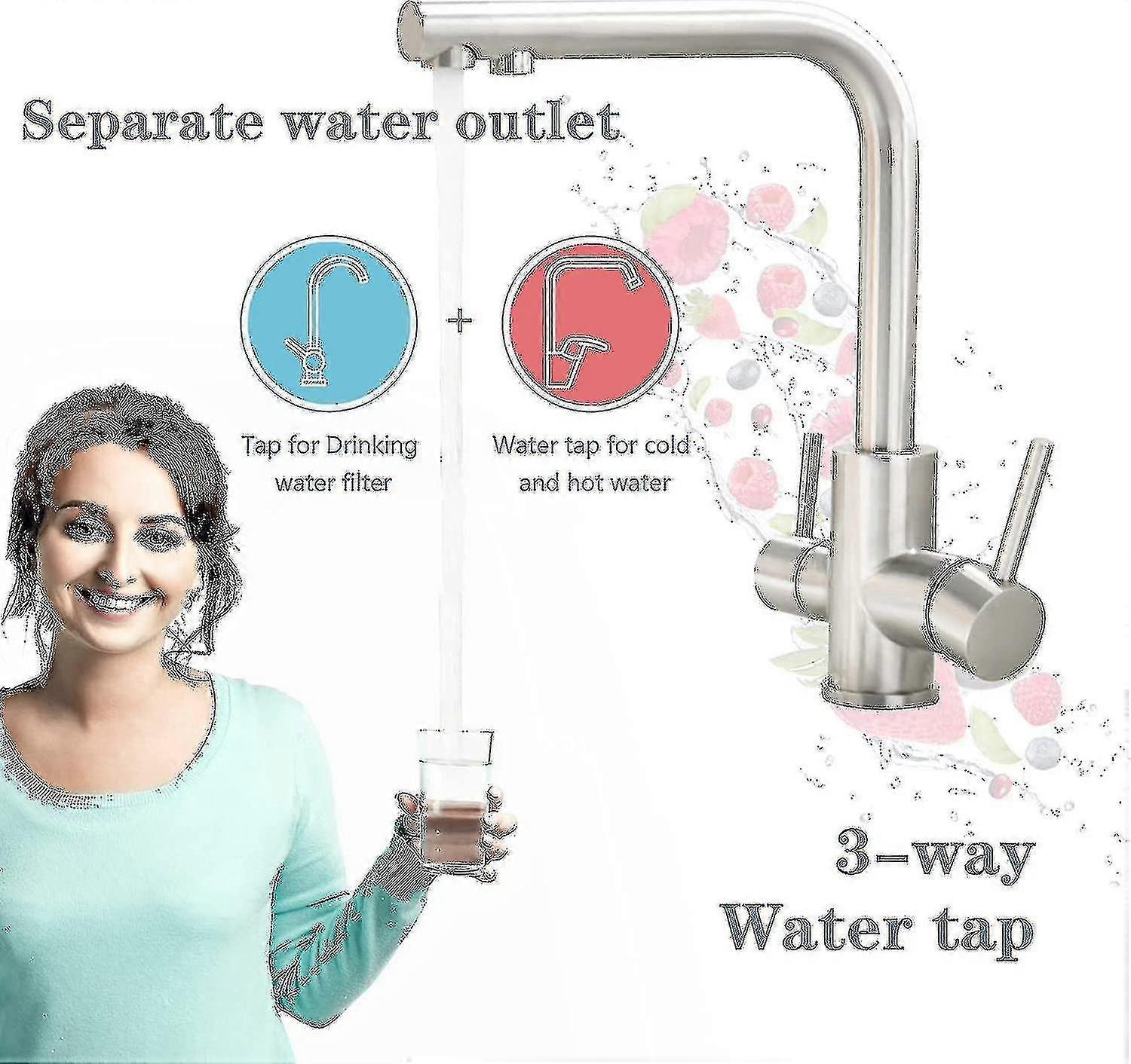 3 Way Kitchen Faucet - 360 Rotatable - 3 In 1 Water Filter Mixer Tap ...