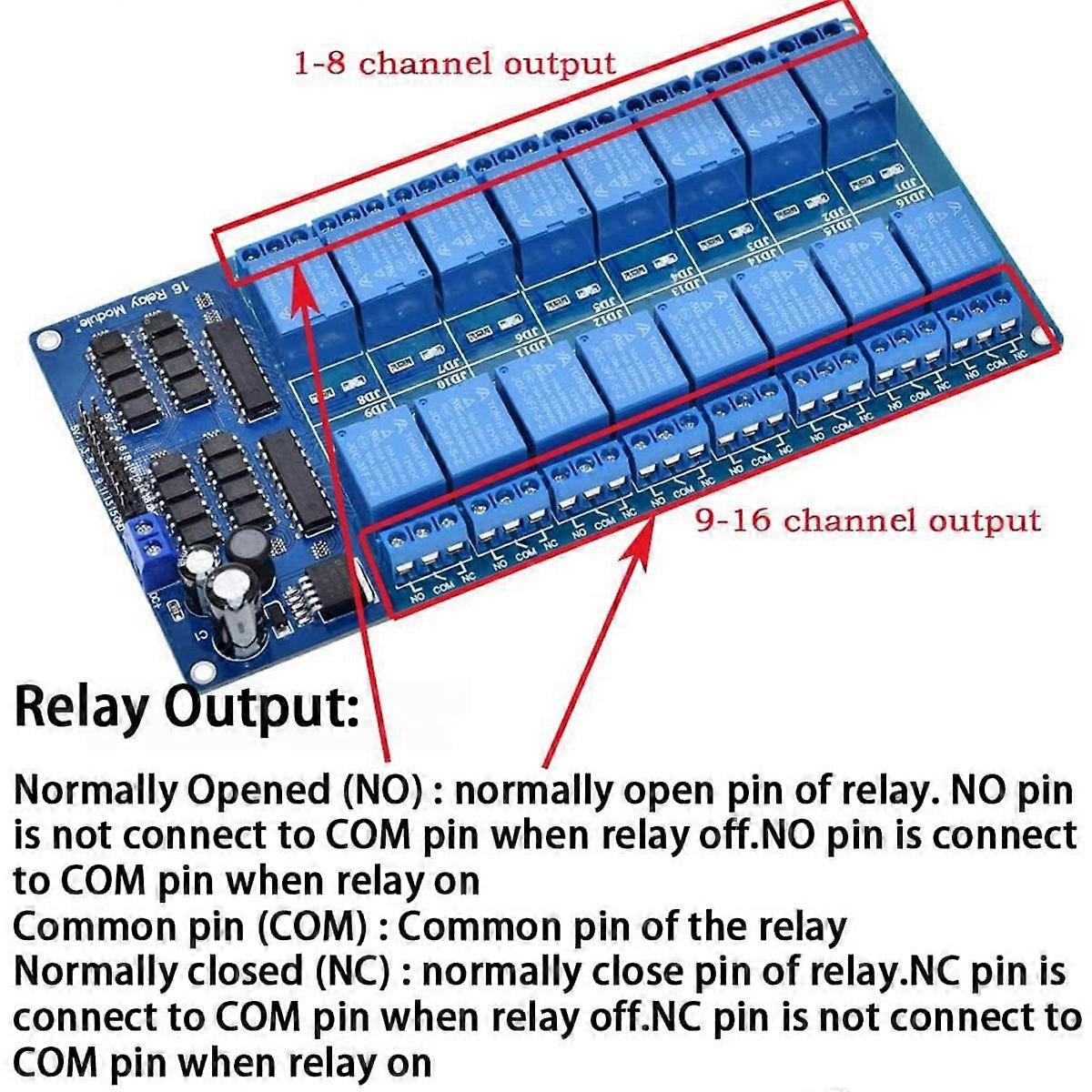16 Channel 12V Relay Module with Optocoupler Low Level Trigger ...